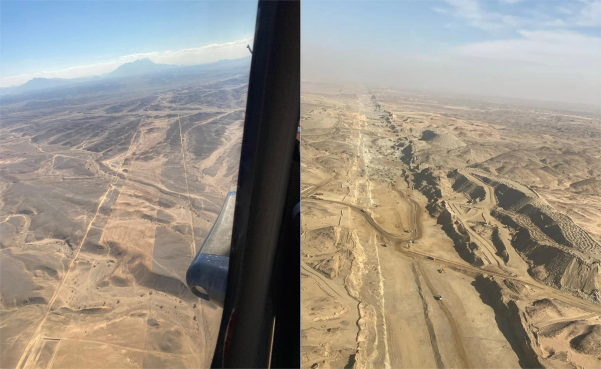 Fotos aéreas revelam a construção da megacidade The Line no deserto da ...